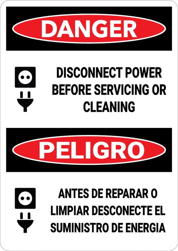 Danger Disconnect Power Before Servicing Bilingual Spanish Retro ...