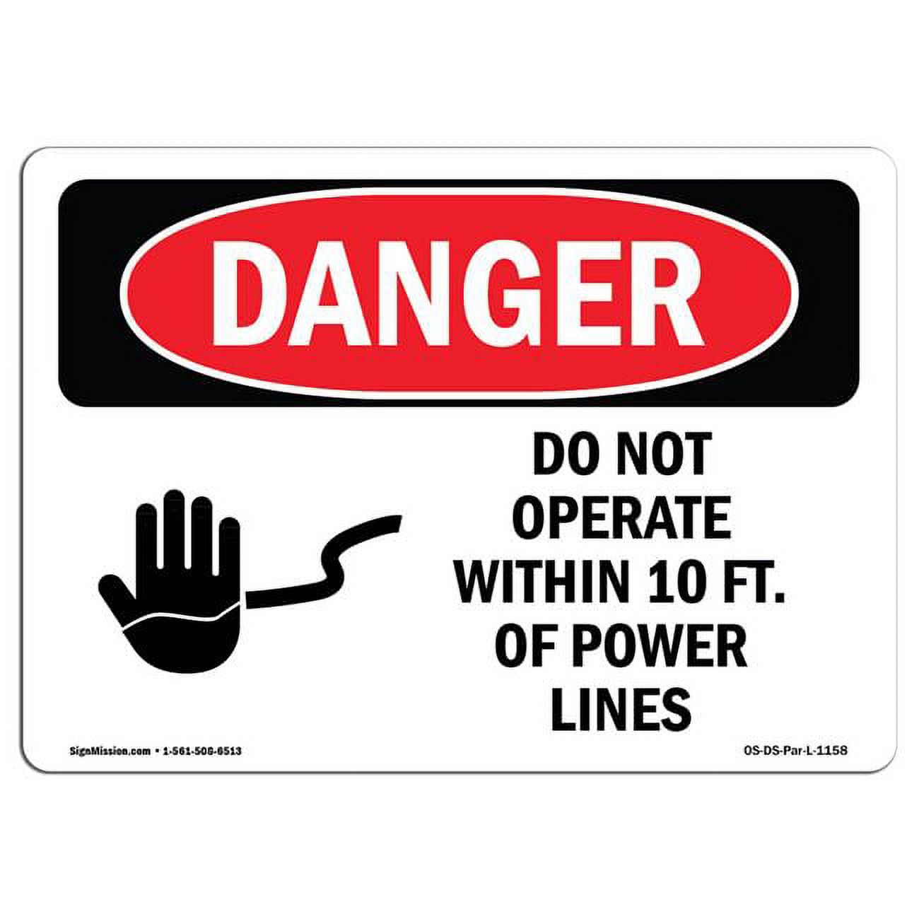 Danger Do Not Operate Within 10 Ft. of Power Lines OSHA Decal Sign ...