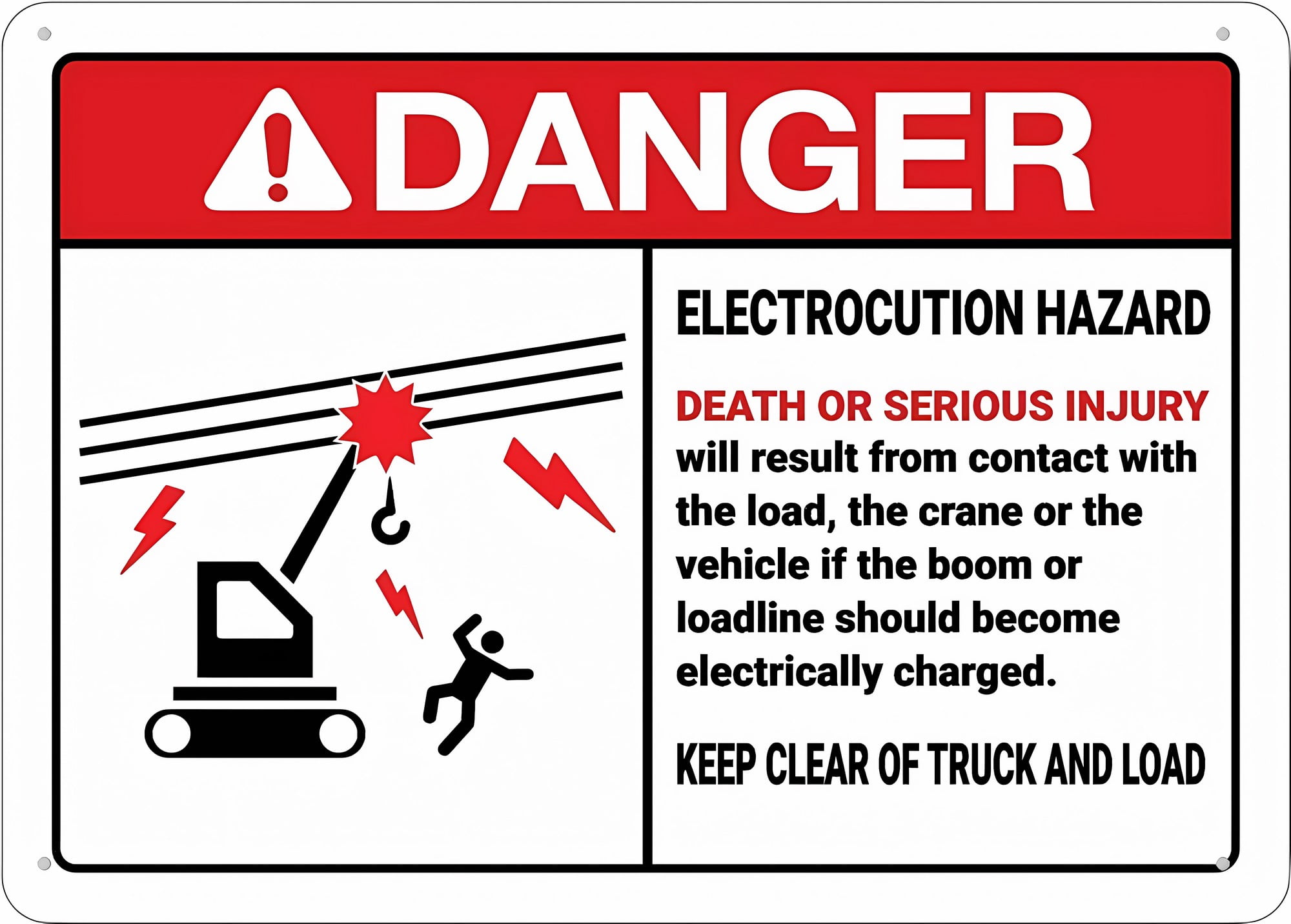 Danger Electrocution Crane Warning Sign - 12×8 Inches, Warning Tin Sign ...