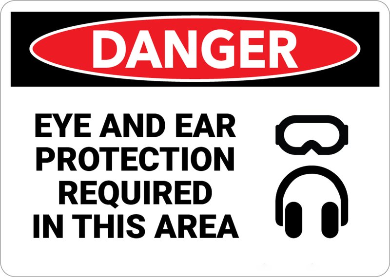 Danger Eye And Ear Protection Required With Graphic Sign Safety ...