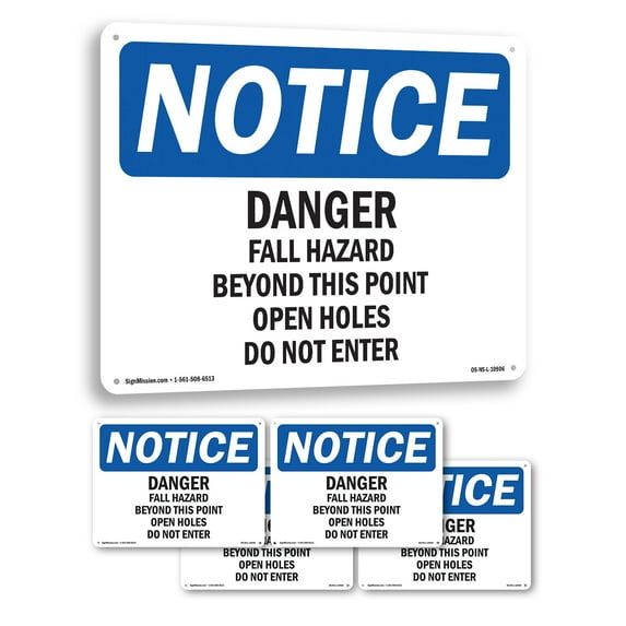 Danger Fall Hazard Beyond This Point Open OSHA Notice Aluminum Sign 18 ...