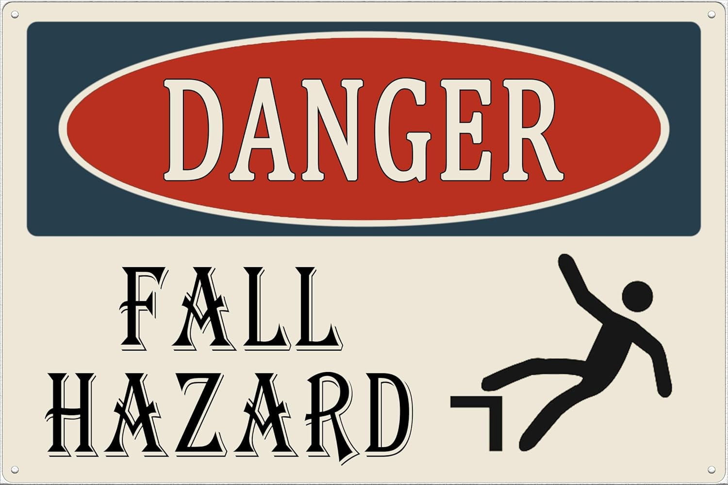 Danger Fall Hazard Funny Metal Tin Sign Wall Decor for Bars,Restaurants ...