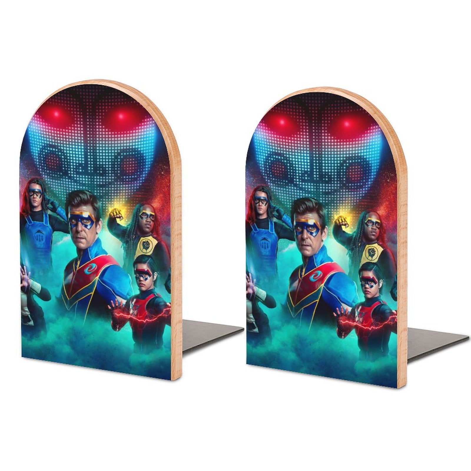 Danger Force Bookends Wood Book Divider Decorative Shelves Non-Skid ...