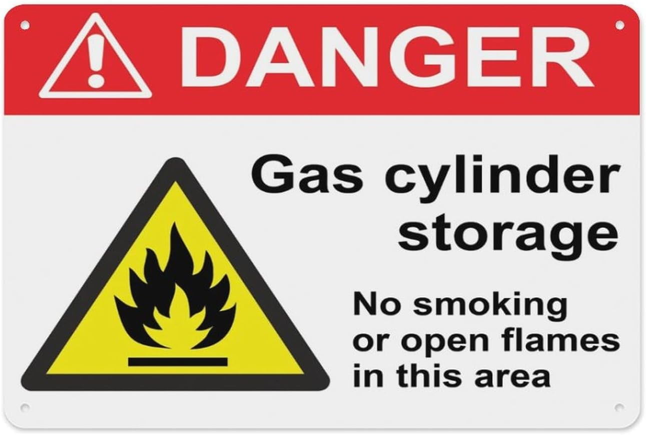 Danger Gas Cylinder Storage No Smoking Open Sign 8"x12" - Aluminum Tin ...