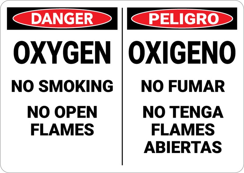 Danger Hazard Oxygen No Smoking Bilingual Spanish Sign Safety ...