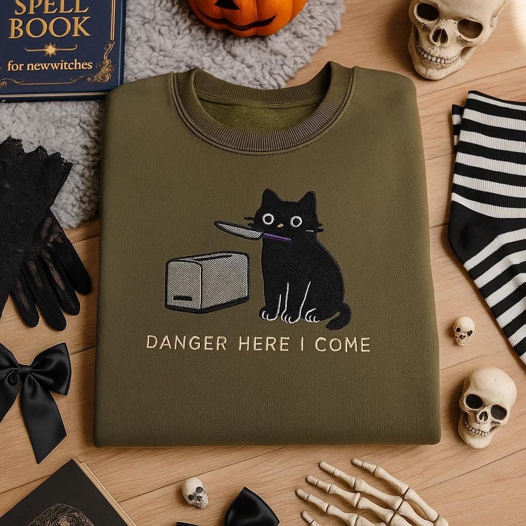 Danger Here I Come Funny Cat Embroidered Sweatshirt, Salem the Cat ...