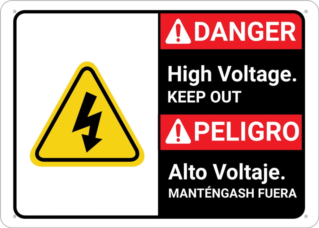 Danger High Voltage Keep Out With Graphic Bilingual Spanish Wall Sign ...