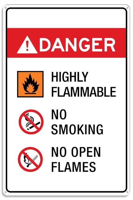 Danger Highly Flammable No Smoking No Flames Metal Sign With Symbol ...