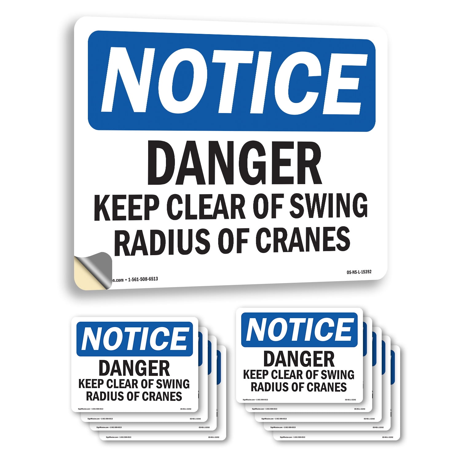 Danger Keep Clear Of Swing Radius Of Cranes OSHA Notice Vinyl Decal ...
