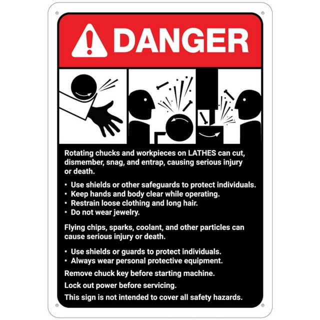 Danger Lathe Machine Guidelines Sign Metal 12X8 Inch Rust Free Aluminum ...