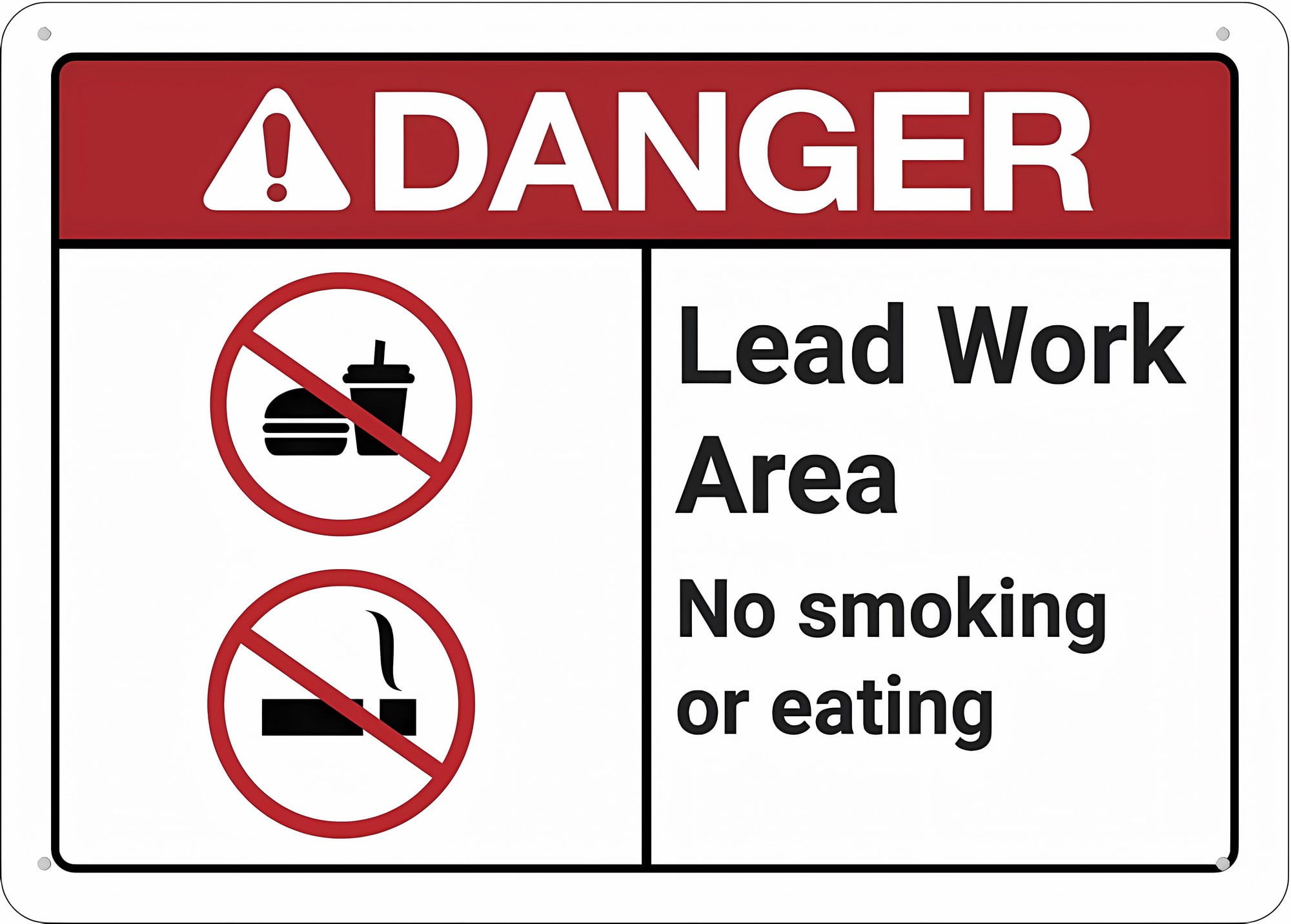 Danger Lead Work Area No Smoking Or Eating Sign - 8"x12" UV Printed ...