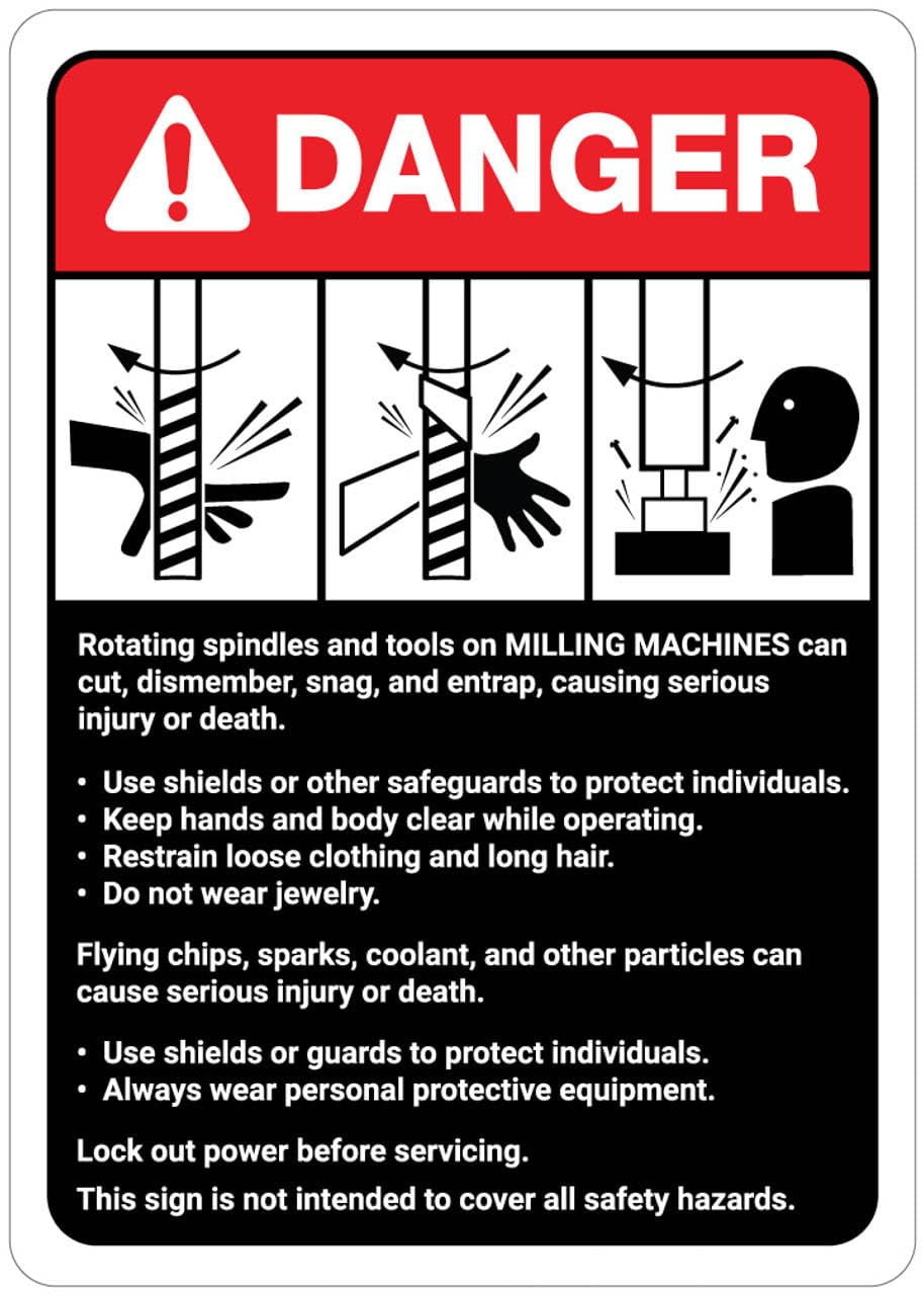 Danger: Milling Machine Guidelines ANSI - Wall Sign Facility Signs ...