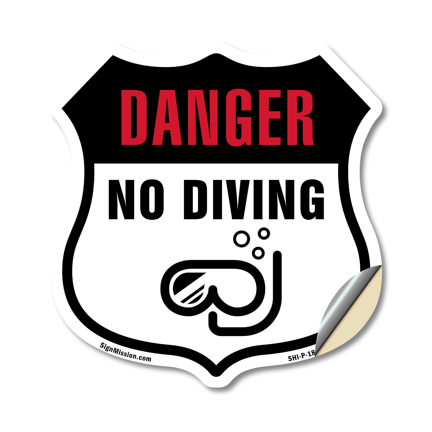 Danger No Diving (2 Pack) 12 inch X 12 inch Shield Shaped Heavy Duty 3. ...