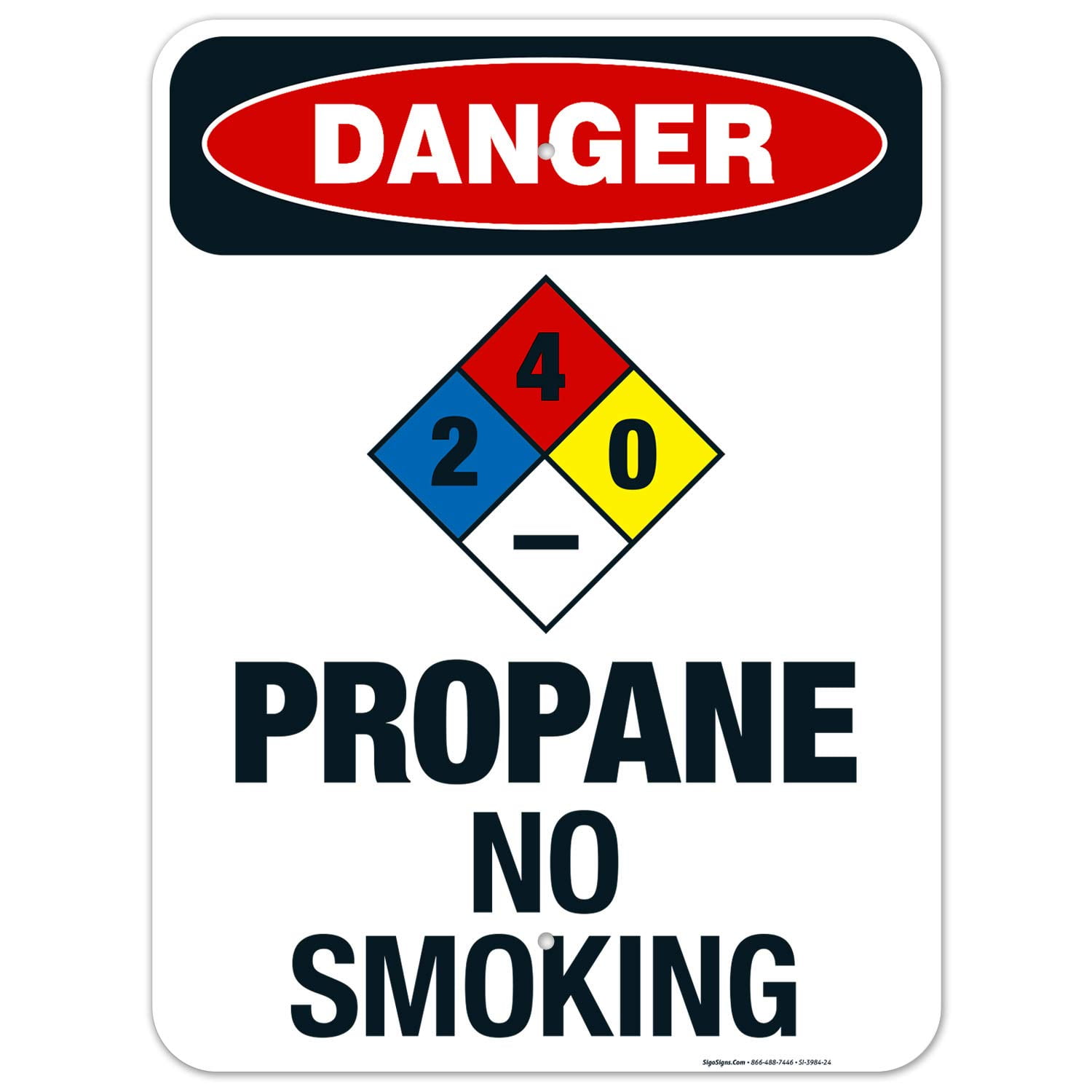 Danger No Smoking Propane Sign OSHA Compliant 18x24 Inch Fade Proof Aluminum Sign for Industrial ...