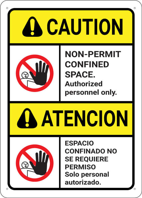 Danger Non Permit Confined Space Bilingual Spanish Sign 12X8 Inches ...