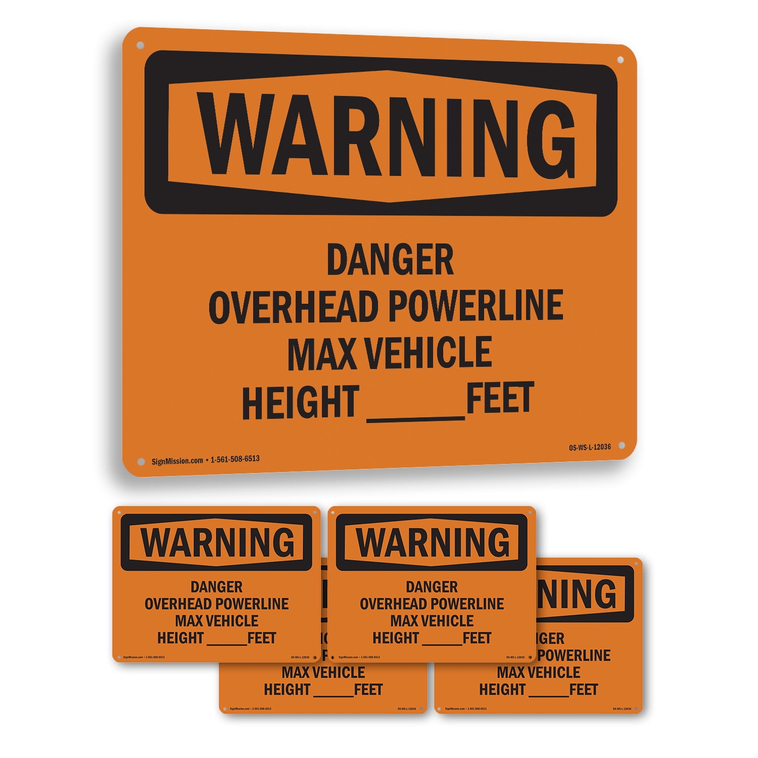 Danger Overhead Powerline Max Vehicle Height OSHA WARNING Rigid Plastic ...