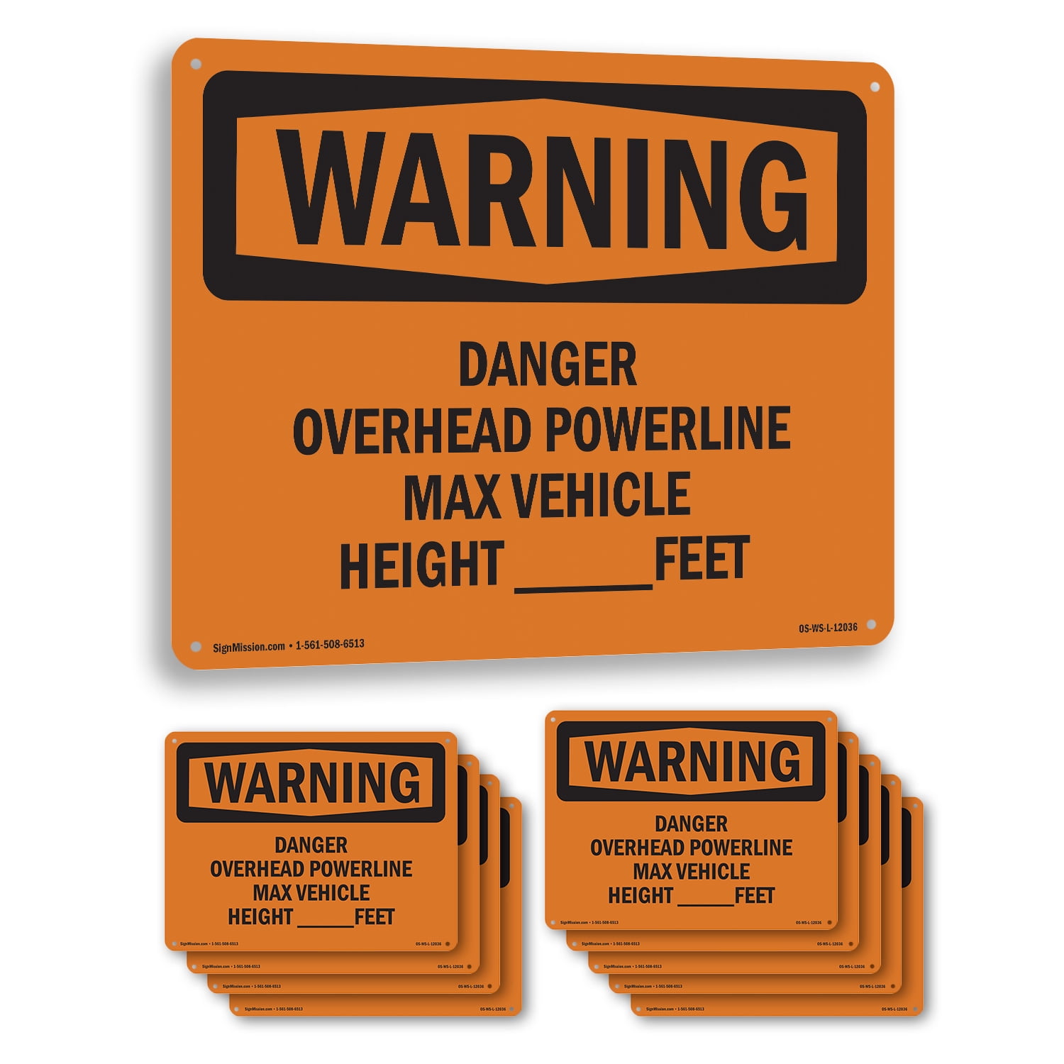 Danger Overhead Powerline Max Vehicle Height OSHA WARNING Rigid Plastic ...