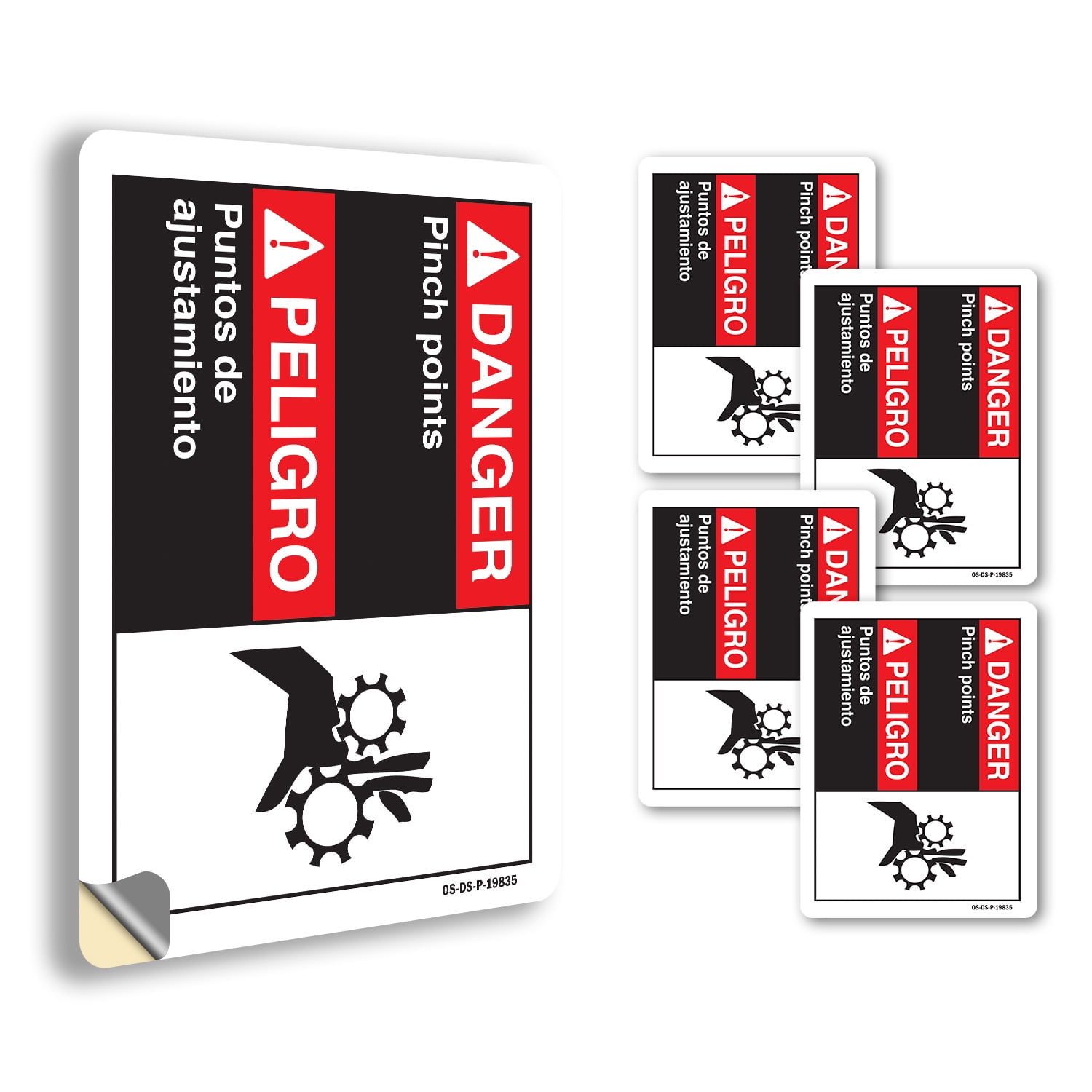 Danger Pinch Points (Bilingual Spanish) ANSI Danger Vinyl Decal Label ...