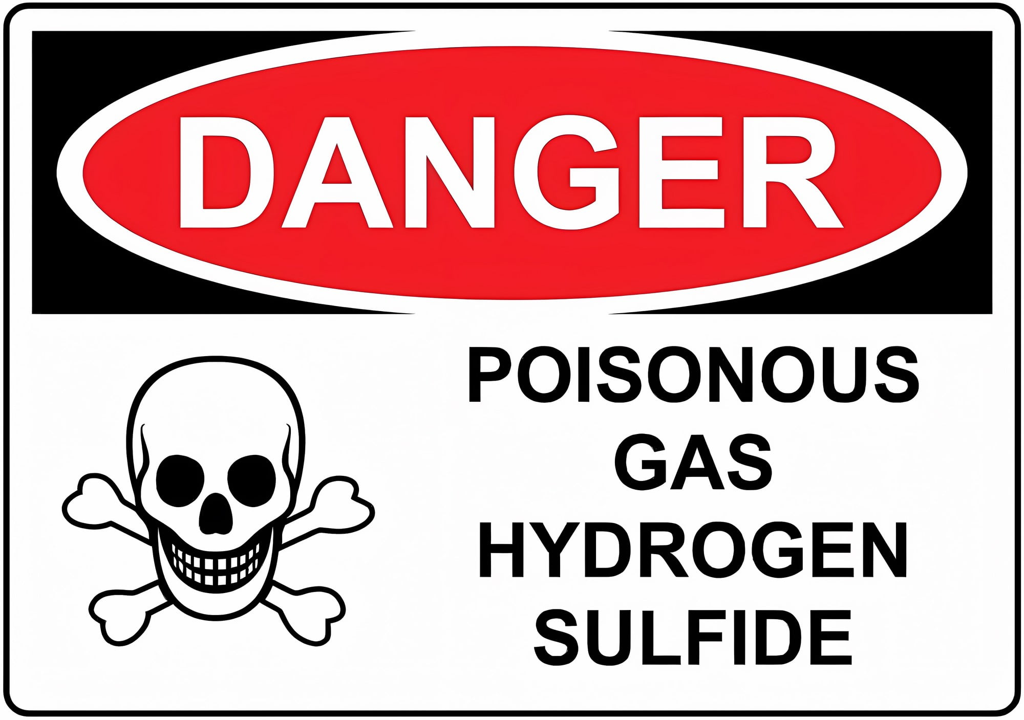 Danger Poisonous Gas Hydrogen Sulfide with Symbol Sign - 8"x12" General ...