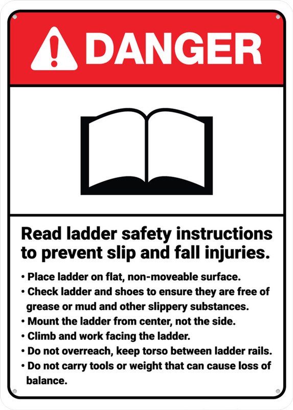Danger Read Ladder Safety Instructions Prevent Fall Injuries Sign 12X8 ...