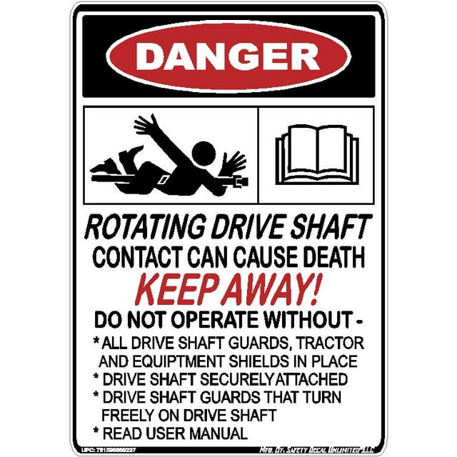 Danger Rotating Drive Shaft Warning Black Red White Rectangle ANSI ...