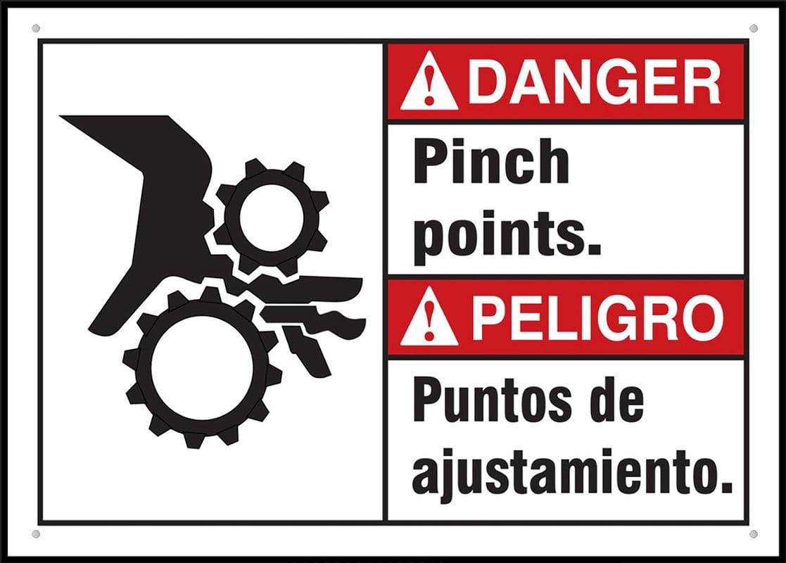 Danger Safety Labels Pinch Points Bilingual Outdoor Metal Sign - 12 X 8 ...