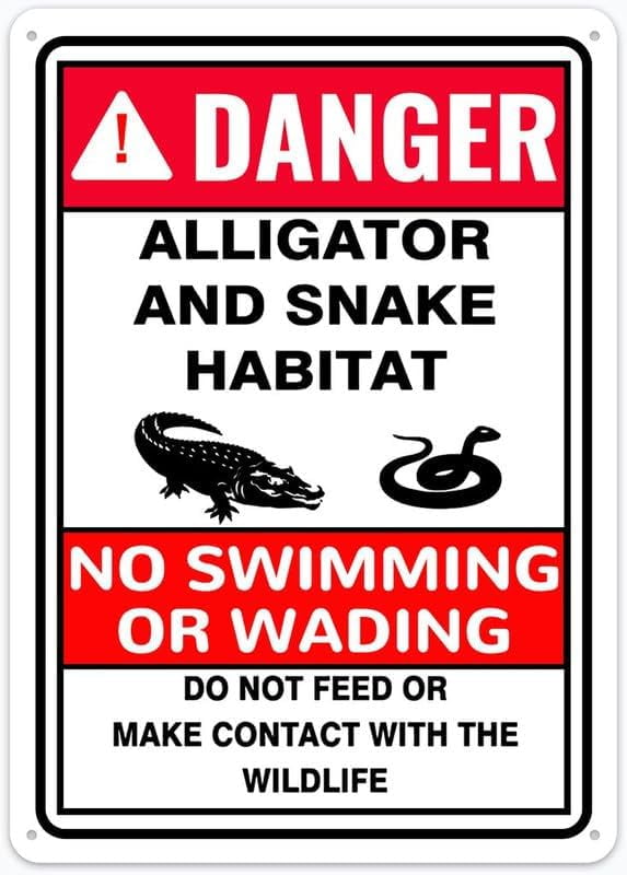 Danger Safety Sign Alligator And Snake Habitat No Swimming Or Wading Do ...