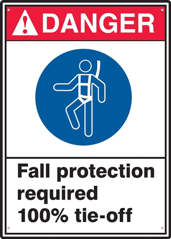 Danger Safety Sign Danger Fall Protection Required 100 Tie Off Metal ...