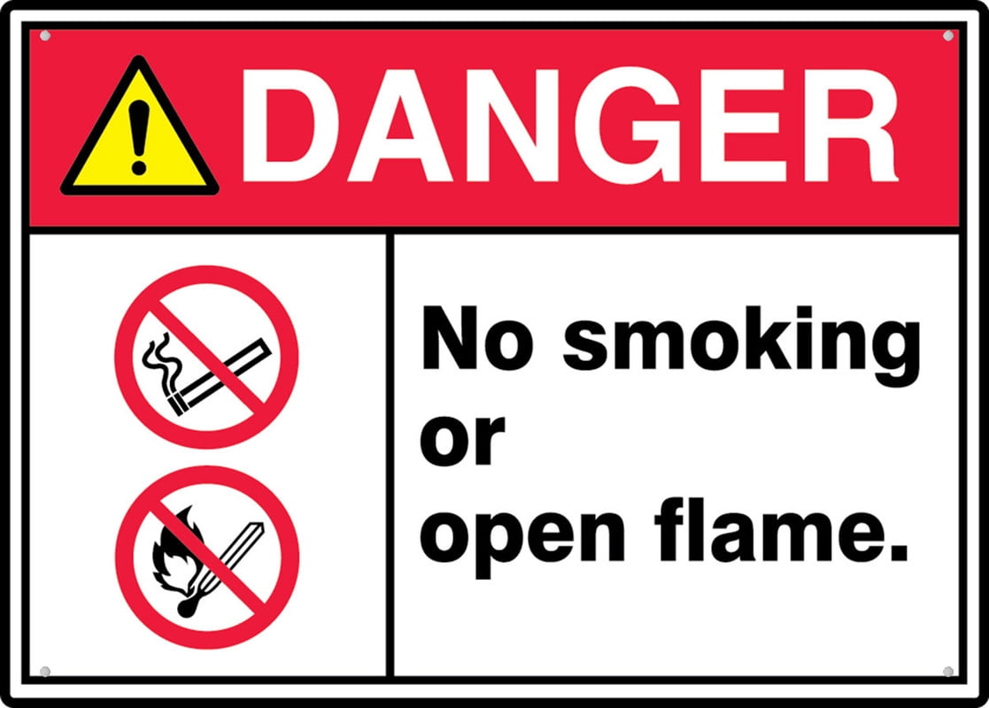 Danger Safety Sign No Smoking Or Open Flame Metal 12X8 Inch Rust Free ...