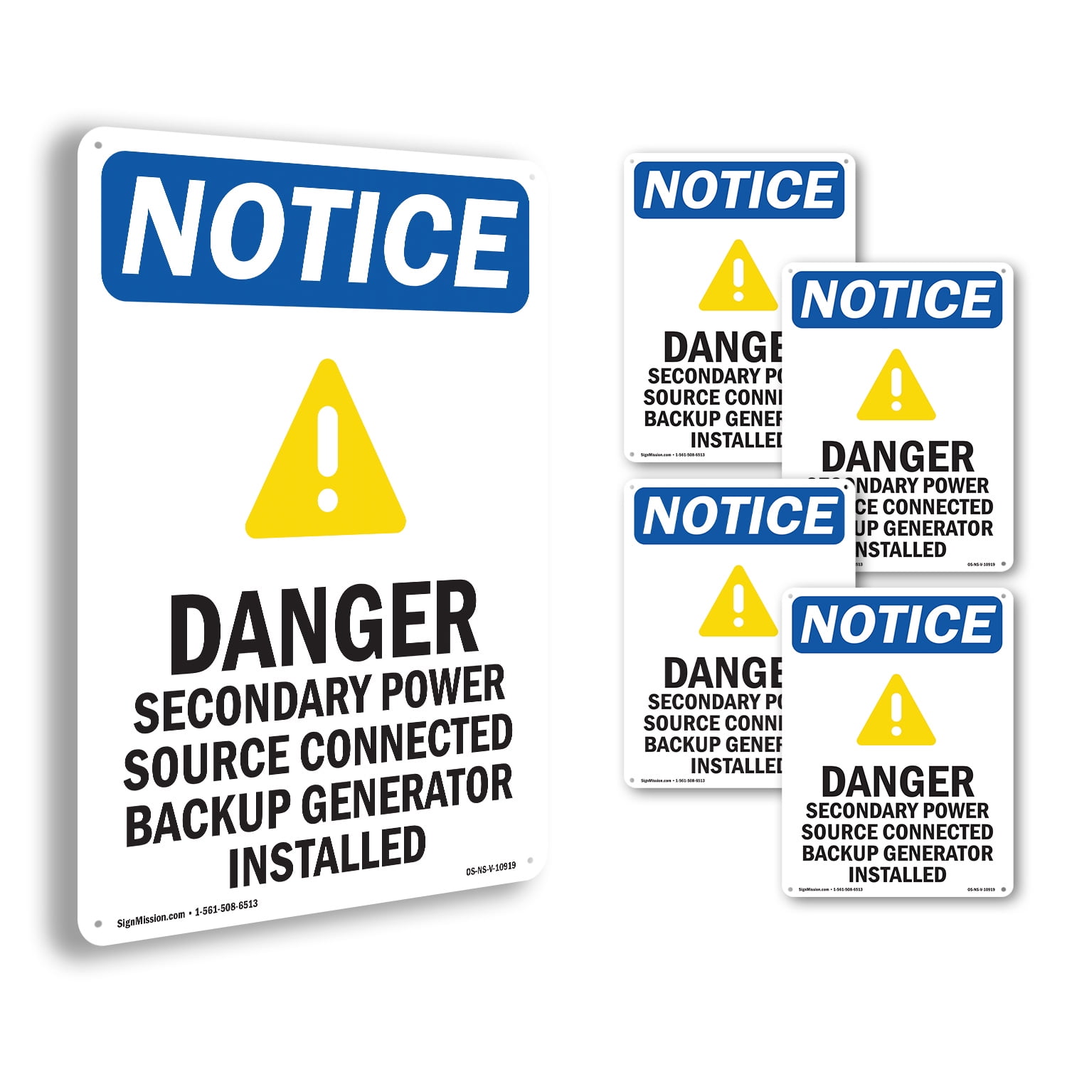 Danger Secondary Power OSHA Notice Rigid Plastic Sign 18 Inch x 12 Inch ...