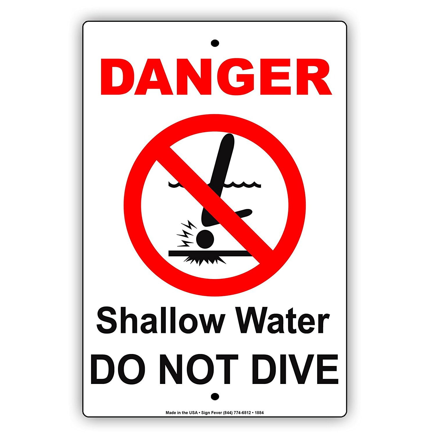 Danger Shallow Water Do Not Dive With Graphic Safety Alert Attention ...