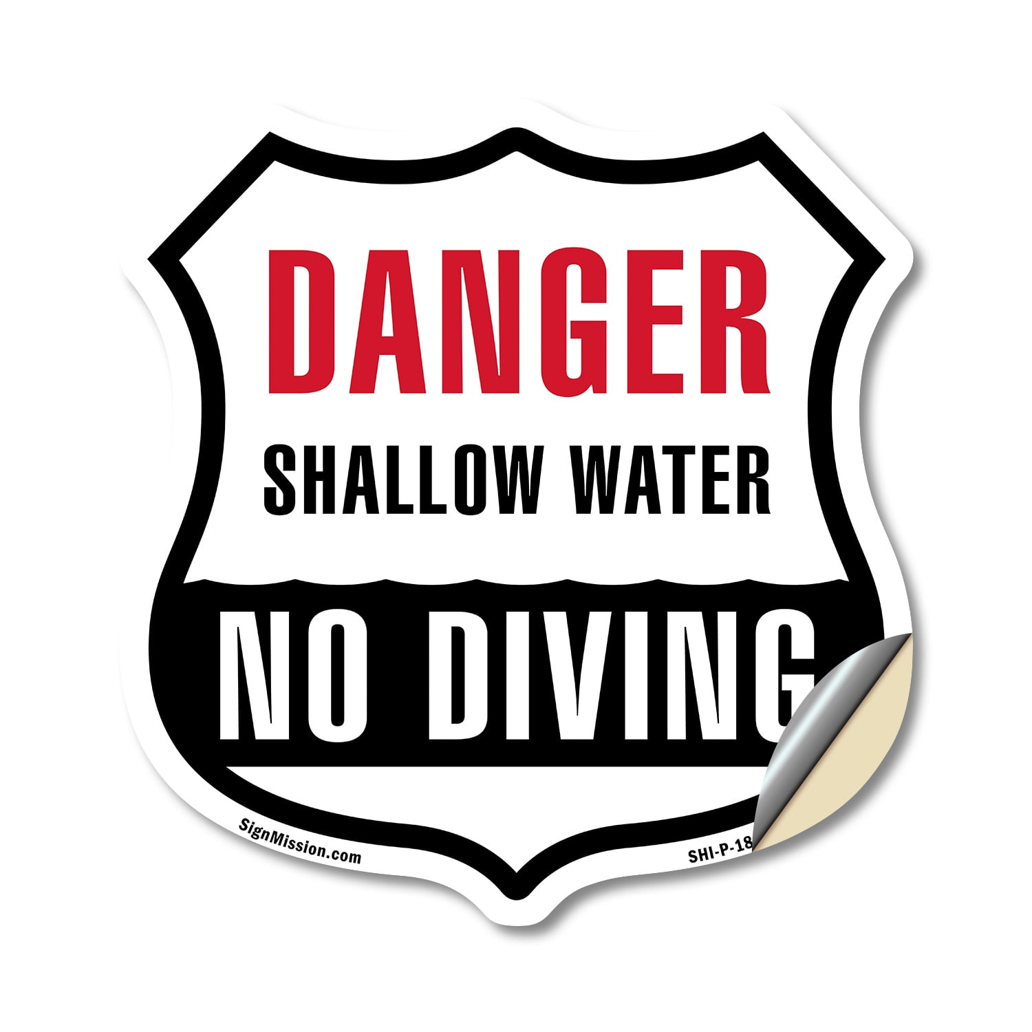Danger Shallow Water No Diving (5 Pack) 4 inch X 4 inch Shield Shaped ...