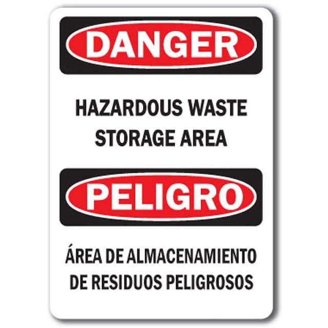 Danger Sign - Hazardous Waste Storage Area (Bilingual) - 10" x 14" OSHA ...