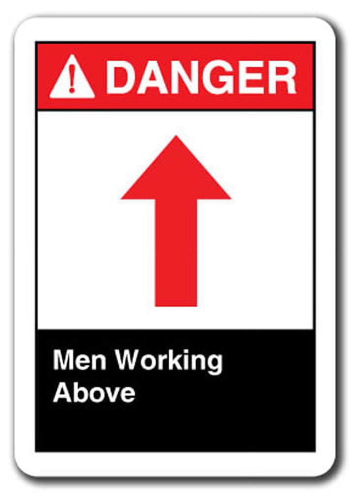 Danger Sign - Men Working Above (Arrow Up) 7"x10" Plastic Safety Sign ...