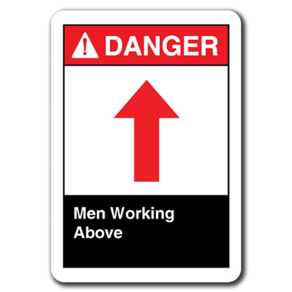 Danger Sign - Men Working Above (Arrow Up) 7"x10" Plastic Safety Sign ...