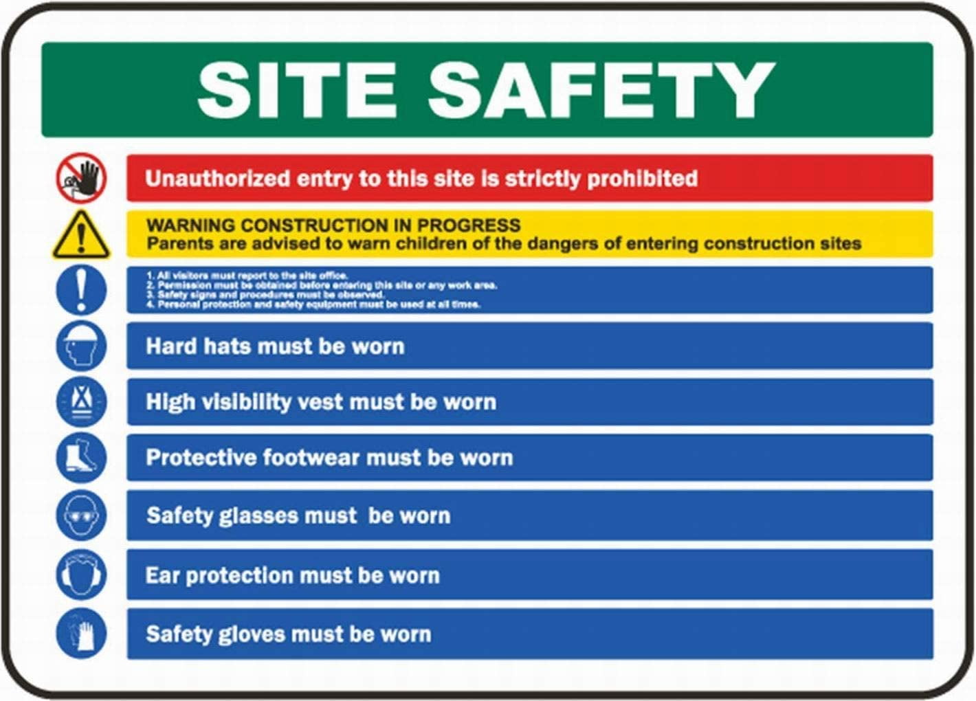 Danger Sign Safety Sign 8x12 Site Safety Rules & PPE Required Sign ...