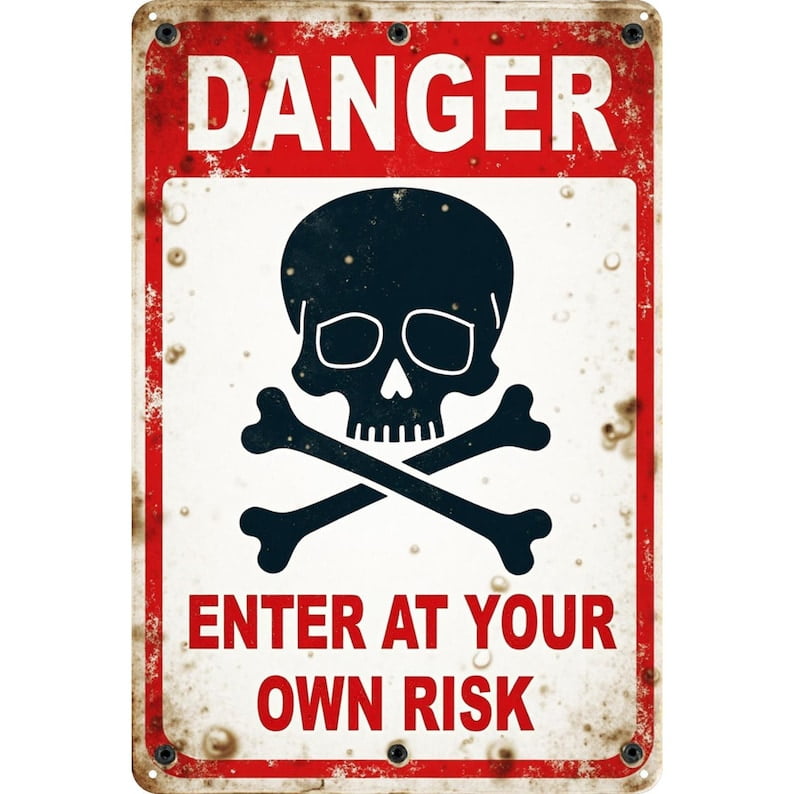 Danger Skull Crossbones Metal Sign: Industrial Garage Decor Man Cave ...