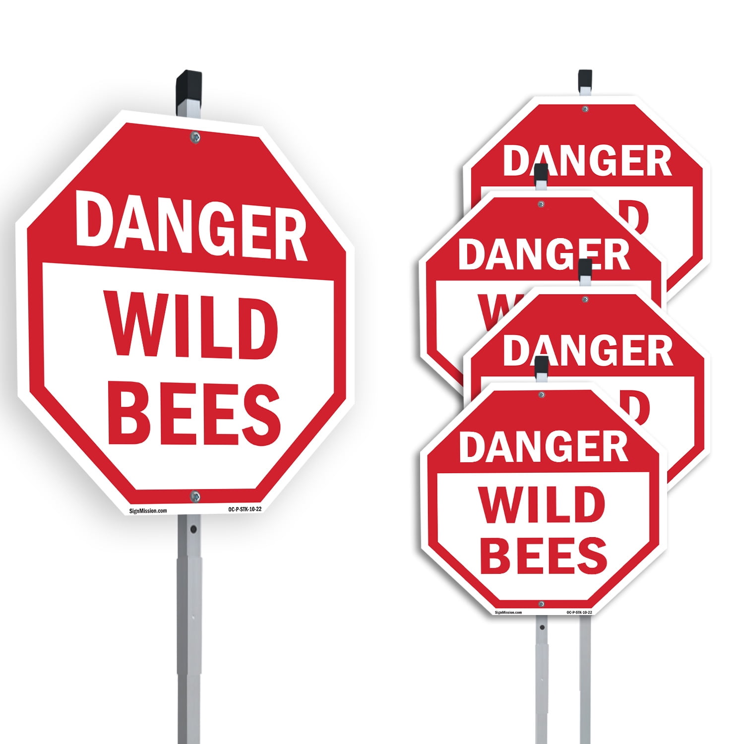 Danger Wild Bees (5 Pack) 10 inch X 10 inch Octagon Rust Free Aluminum ...