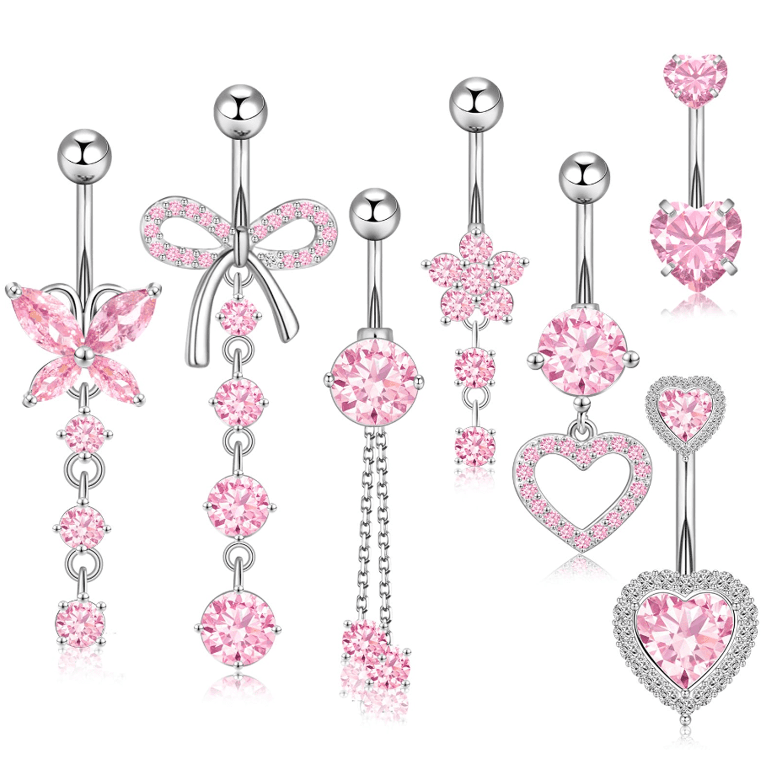 Dangle Belly Rings Stainless Steel Cute Bow Butterfly Heart Flower ...