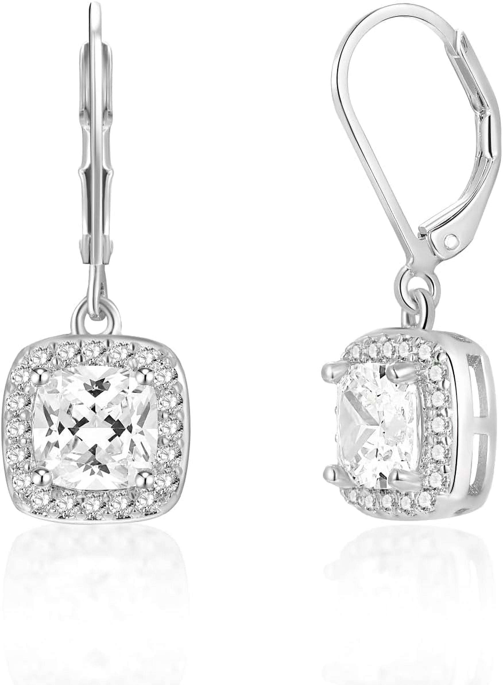 Dangle Earrings 18K White Gold Plated Round Princess Halo Square Heart ...