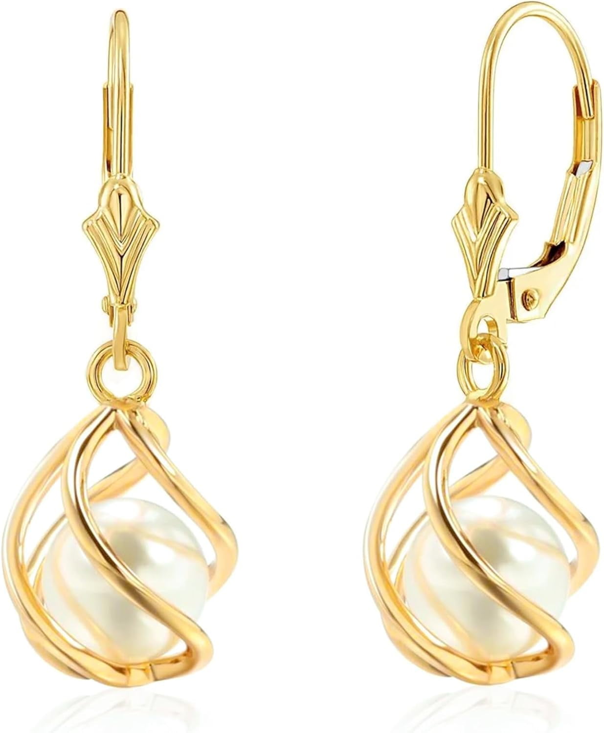 Dangle Earrings for Women 14K Gold plated Caged Lightweight Leverback ...