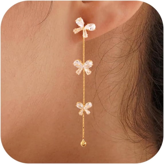 Dangle Earrings for Women, 14K Gold Plated CZ Huggie Drop Earrings ...