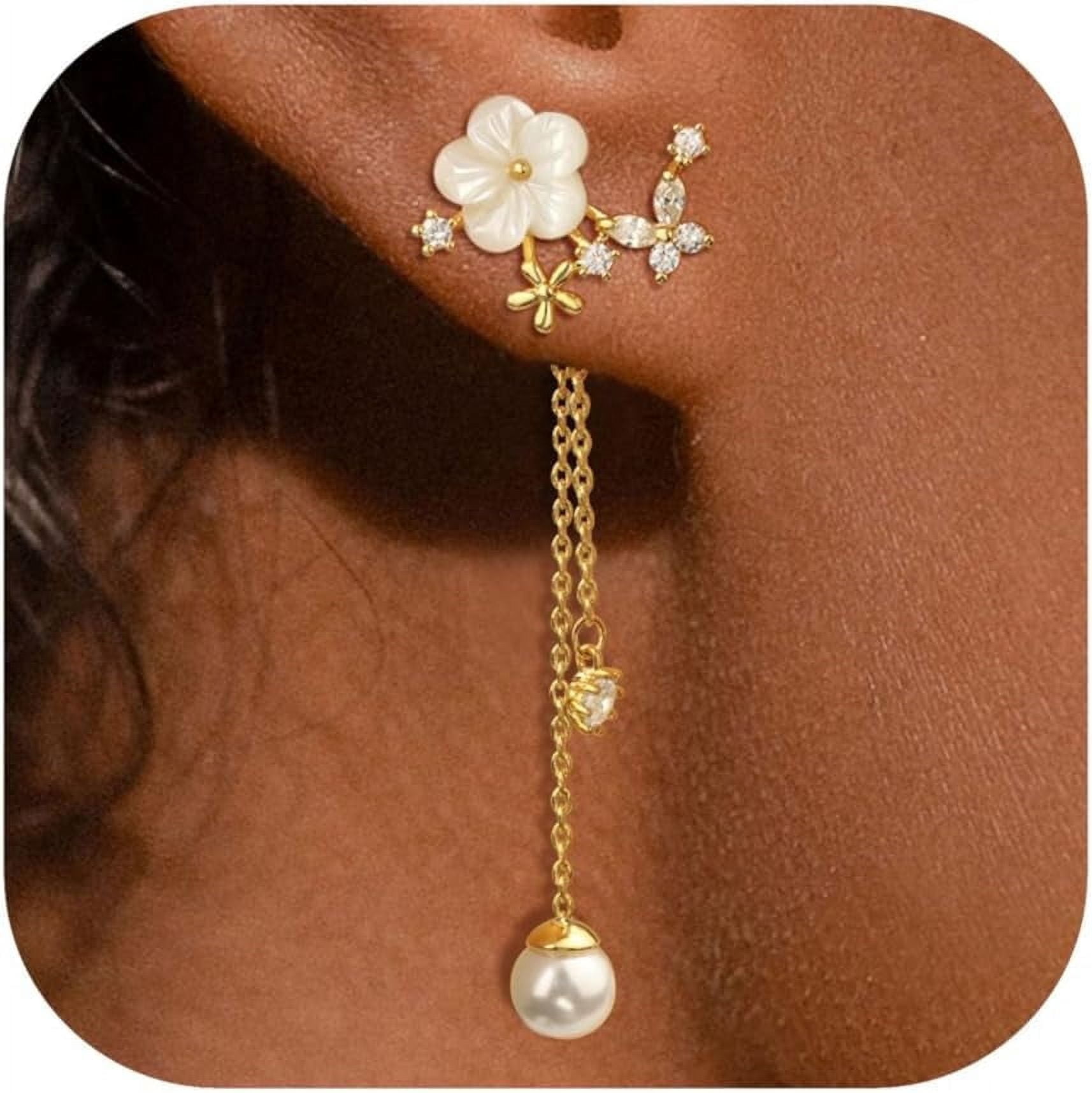 Dangle Pearl Drop Earrings For Women Trendy Long Threader Chain Dainty ...
