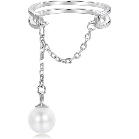 Dangle Shell Pearl Open Statement Ring for Women 925 Sterling Silver ...