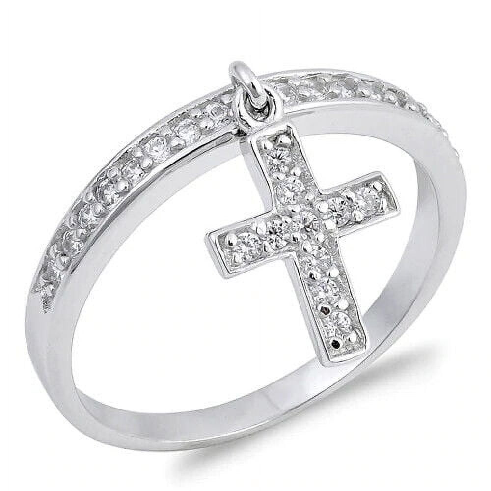Dangling Christian Cross Diamond Ring, Pave Set Cross Charm Diamond ...