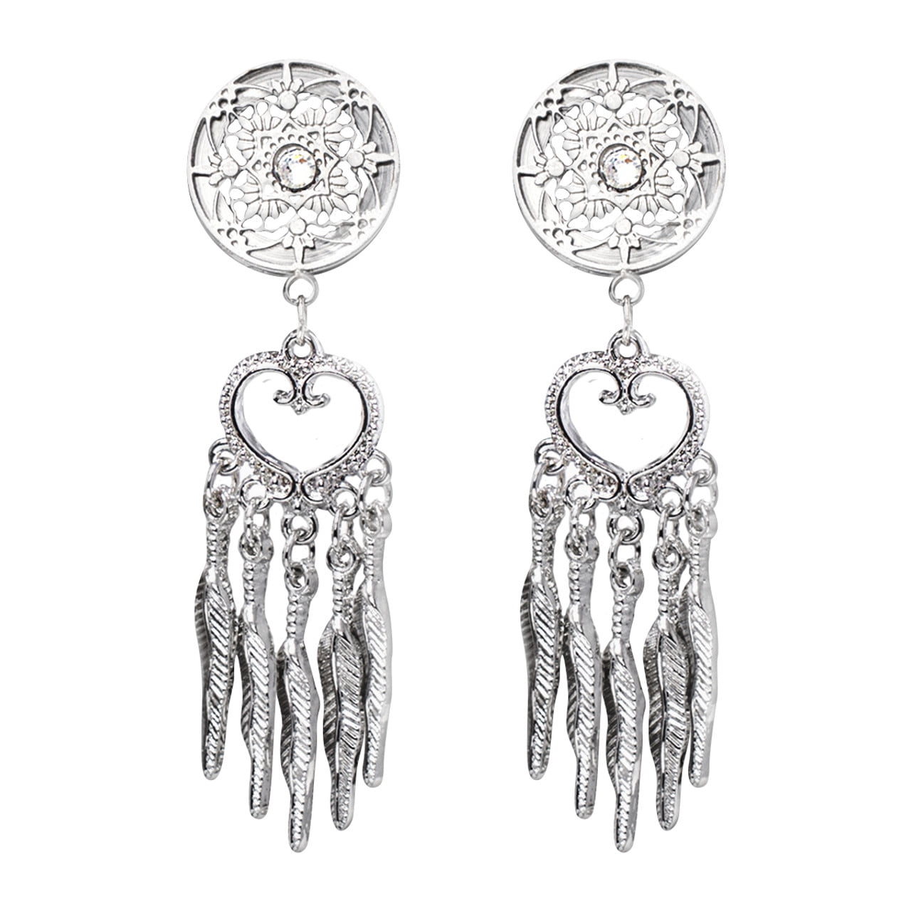 Dangling Earring Ear Plugs Tunnels Surgical Steel CZ Dream Catcher ...
