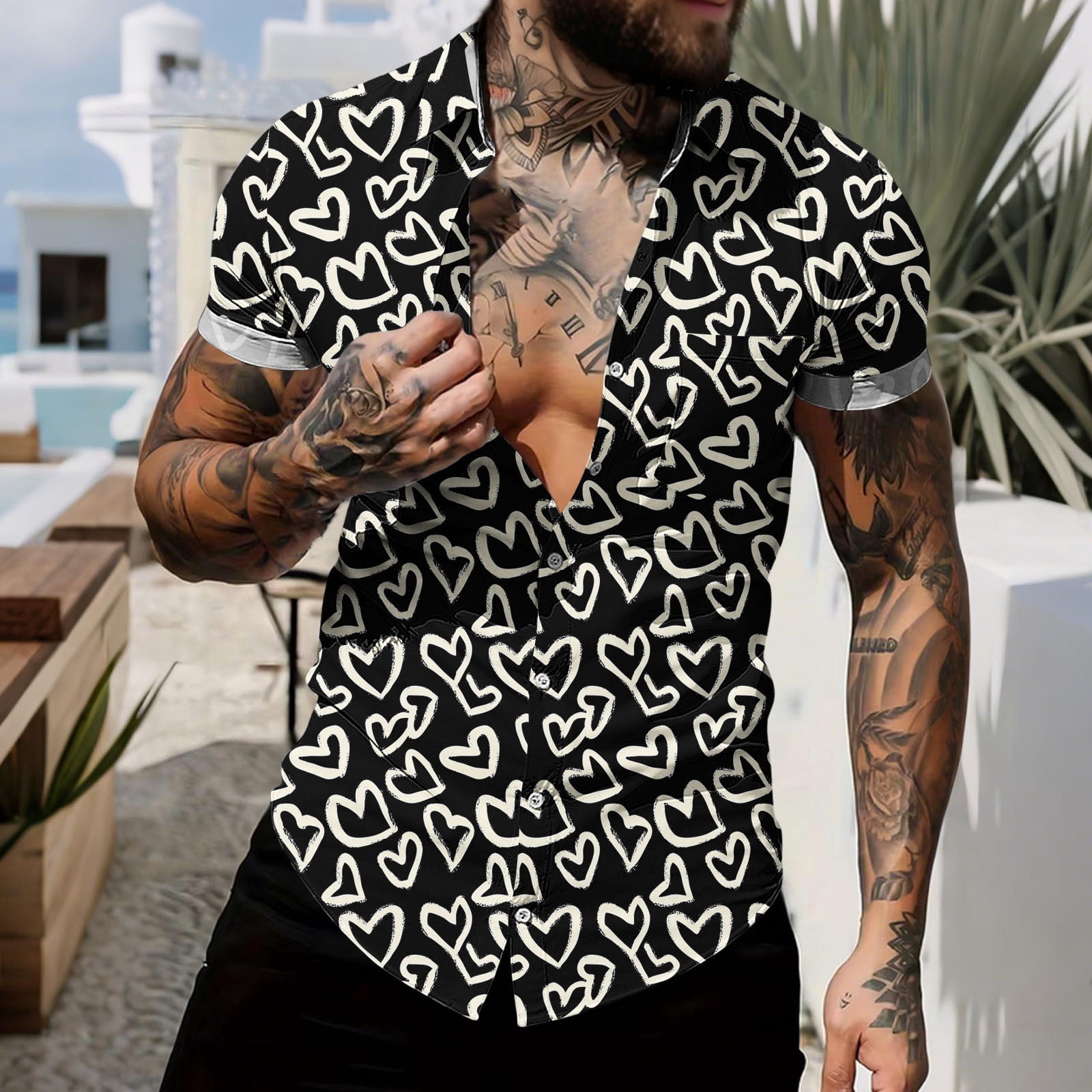 Danhjin Black Valentine Day Shirts for Men Casual Button Down Shirt ...