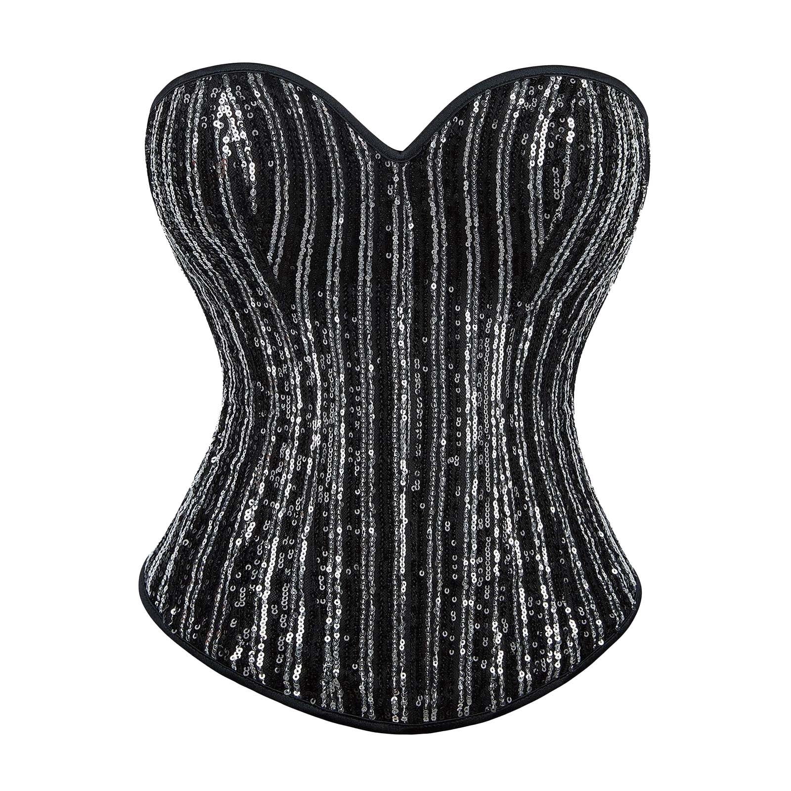 Danhjin Black Womens Sequin Corset Plus Size Tops with Side Zipper and ...