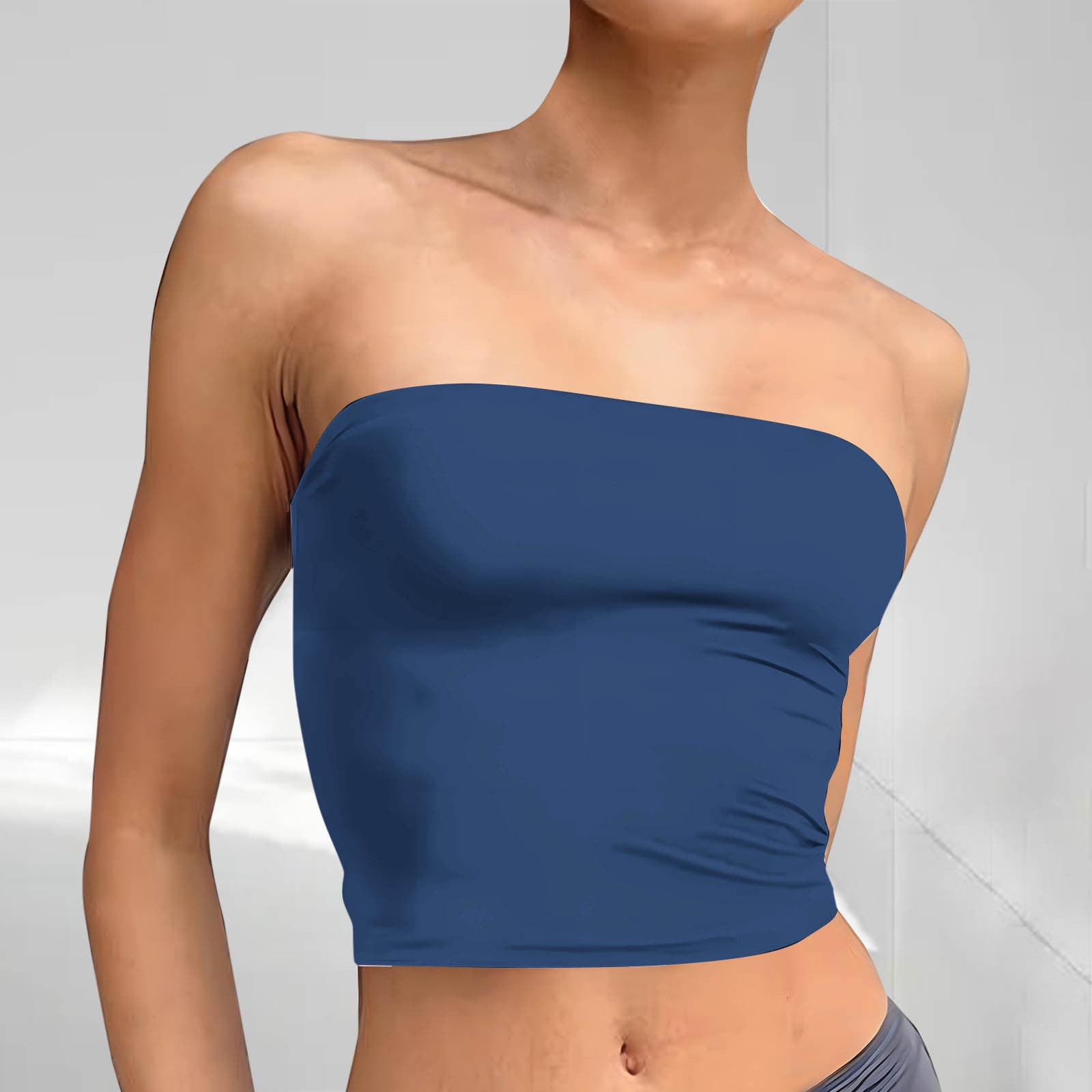 Danhjin Blue Women's Tube Tops Strapless Bandeau Tops Slim Summer Going ...