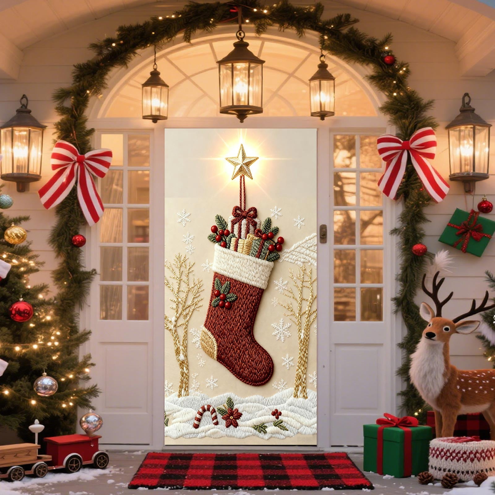 Danhjin Christmas Door Cover, Stereoscopic Embroidery Christmas Door ...